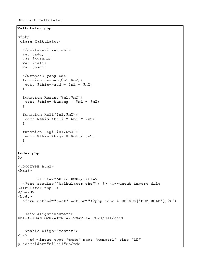 Kalkulator Sederhana dengan PHP | PDF