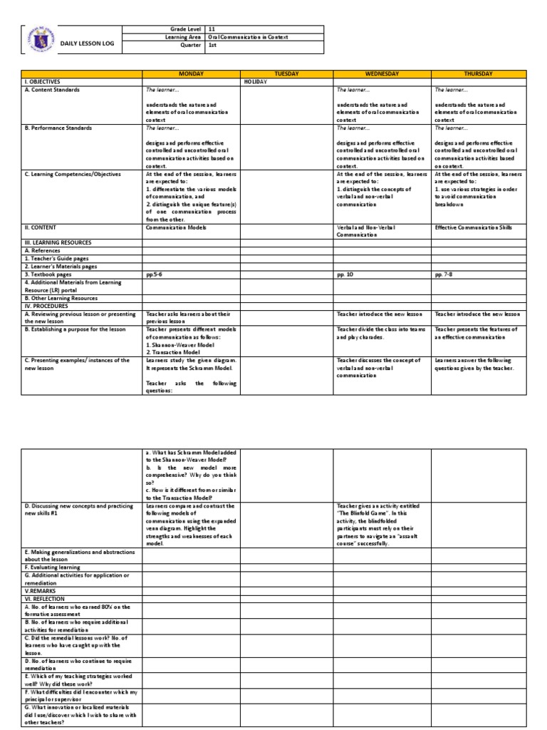 Daily Lesson Log: The Learner... The Learner... The Learner.. | PDF ...