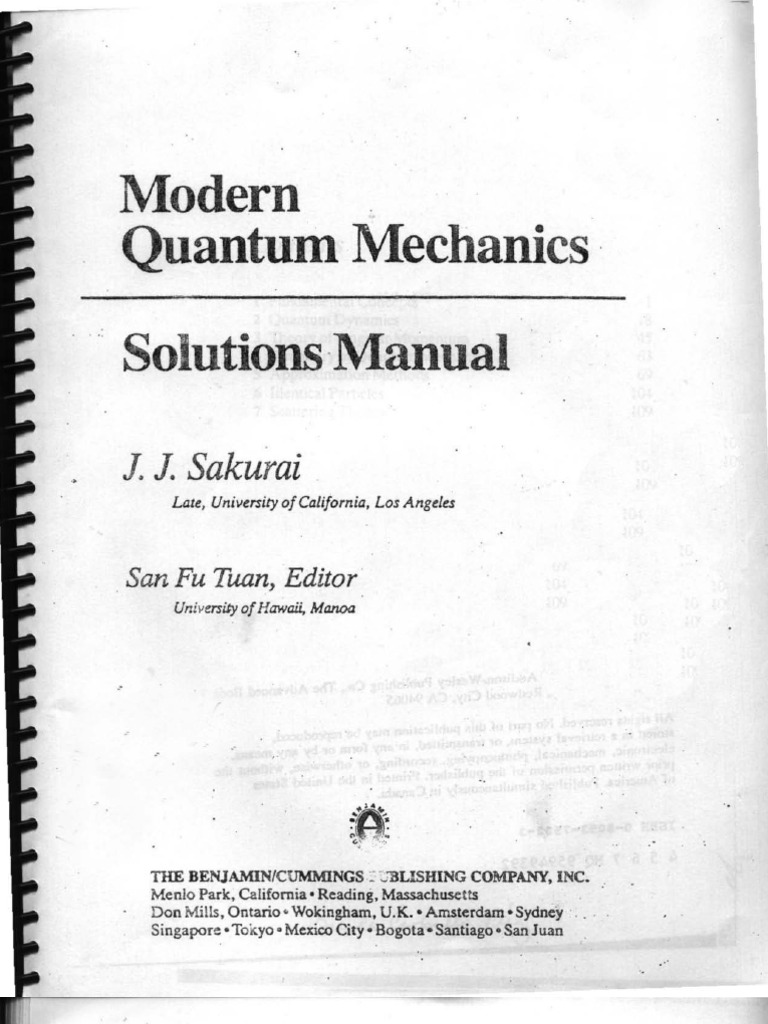 Sakurai - Modern Quantum Mechanics - Solutions Manual | PDF | Linear Algebra | Theoretical Physics