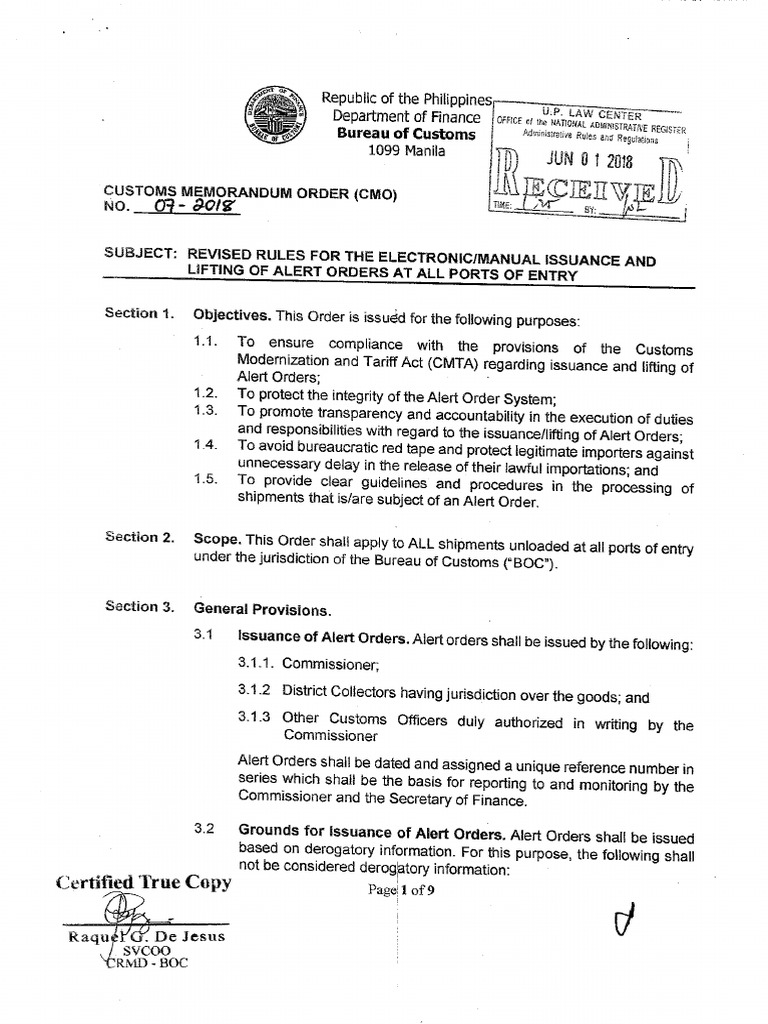 Bureau Of Customs Memorandum Order 07 2018 Revised Rules For The