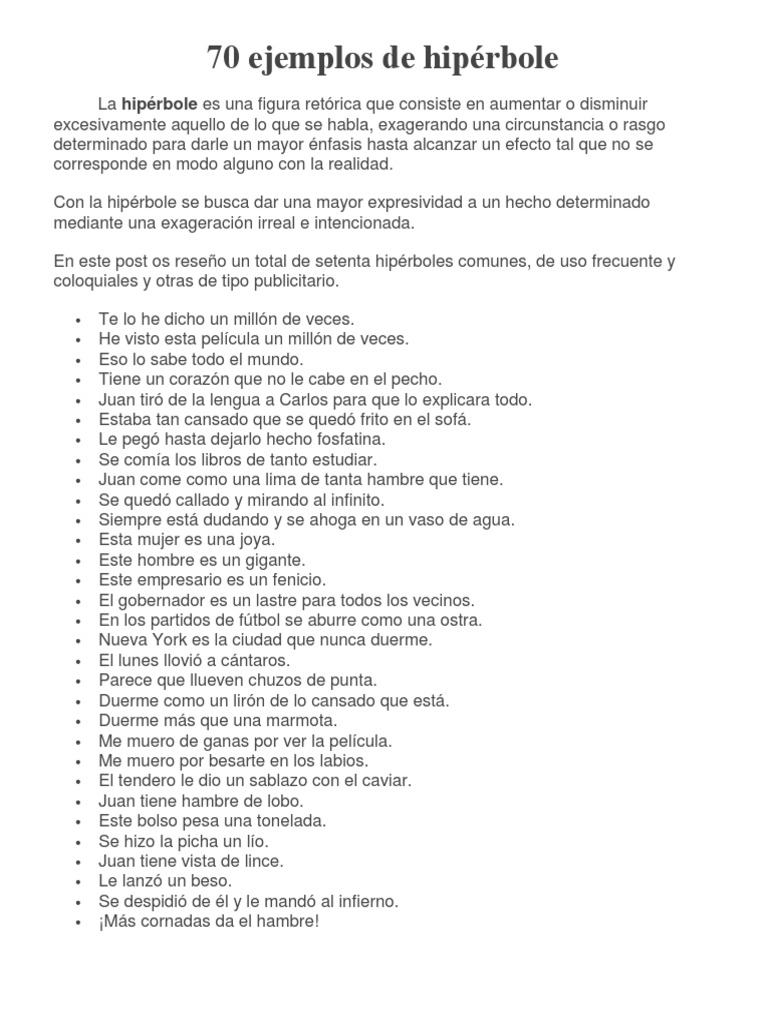 Ejemplo De Hipérbole Hipérbole Qué Es, Definición, Tipos Y Usos