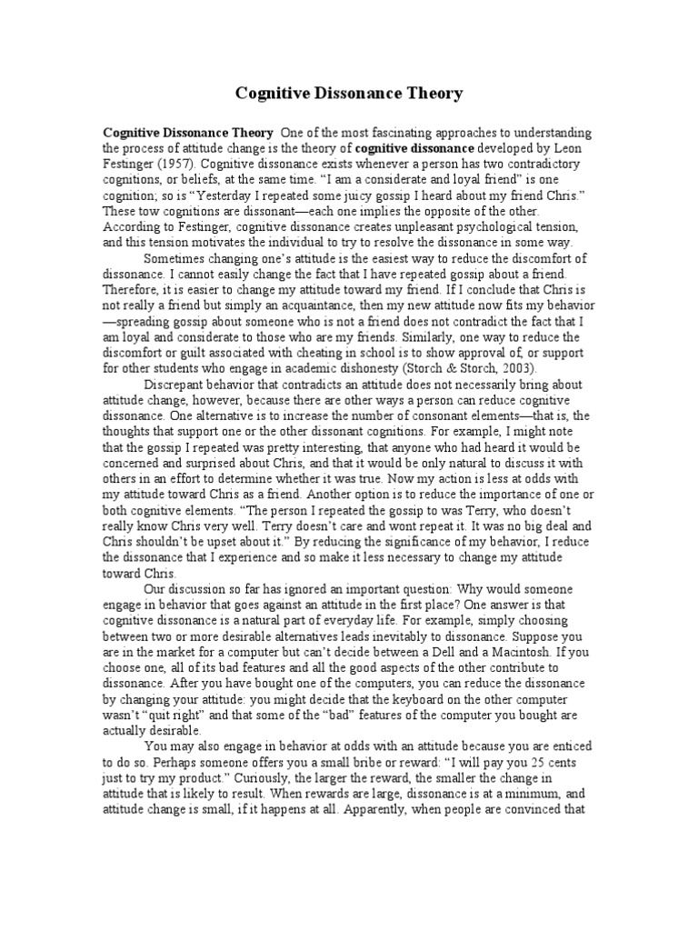 Cognitive Dissonance Theory | PDF | Attitude (Psychology) | Neuroscience