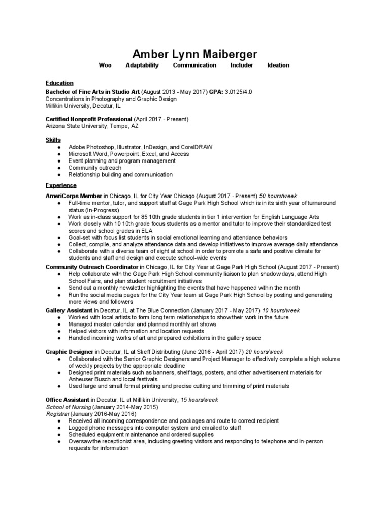 Maiberger Amber Resume | PDF | Fraternities And Sororities | Business
