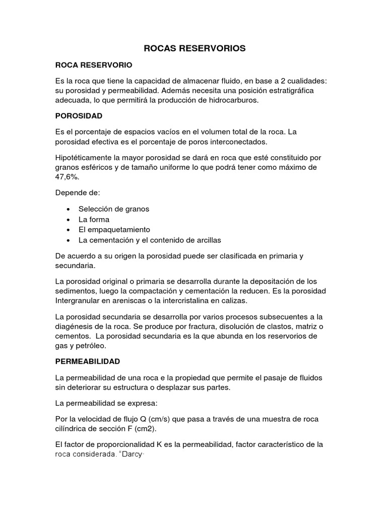 Rocas Reservorios | PDF | Roca (geología) | Permeabilidad (Ciencias de ...