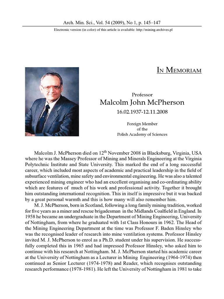 Malcom Jhon Mcperson Biografia Subsurface Mine Ventilation Services ...
