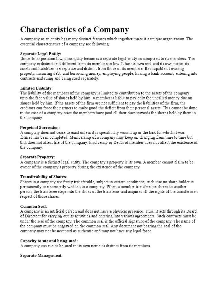 Characteristics of A Company | PDF | Companies | Corporations