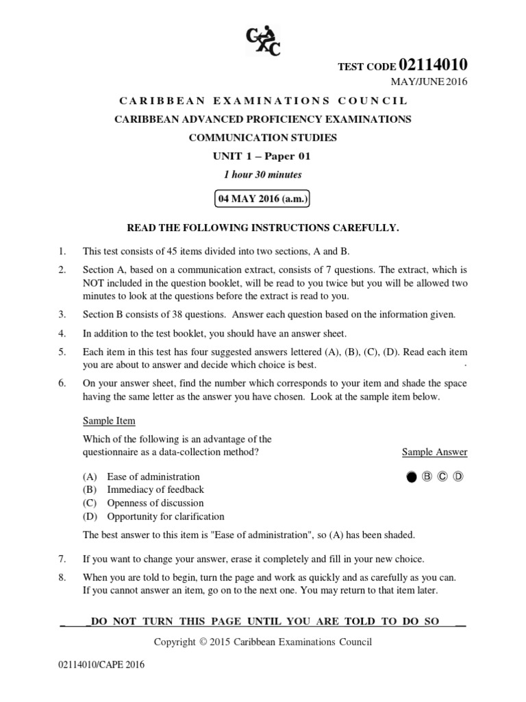 CAPE | PDF | English Language | Questionnaire