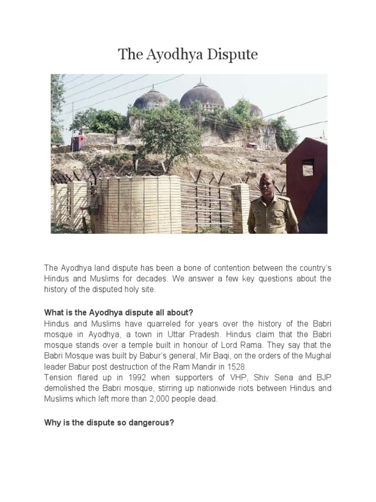 The Ayodhya Dispute | PDF | Religious Controversies | Politics Of India