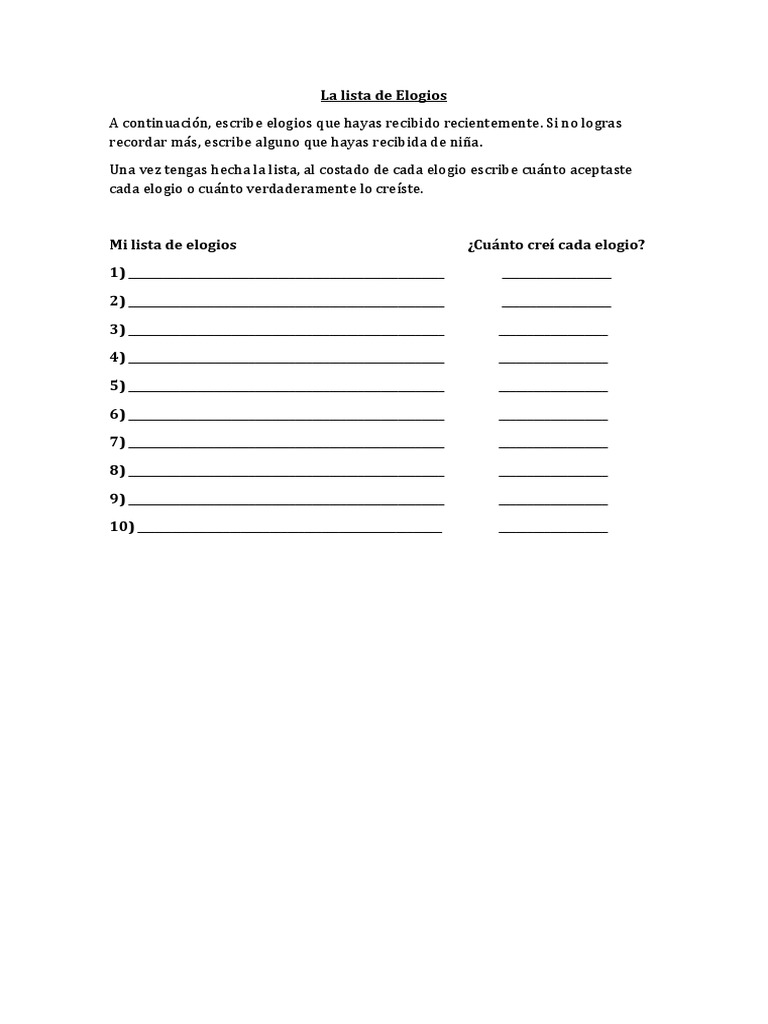 La Lista de Elogios | PDF