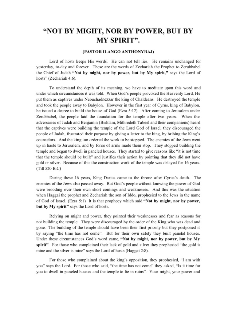 Not by Might, Nor by Power, But by My Spirit