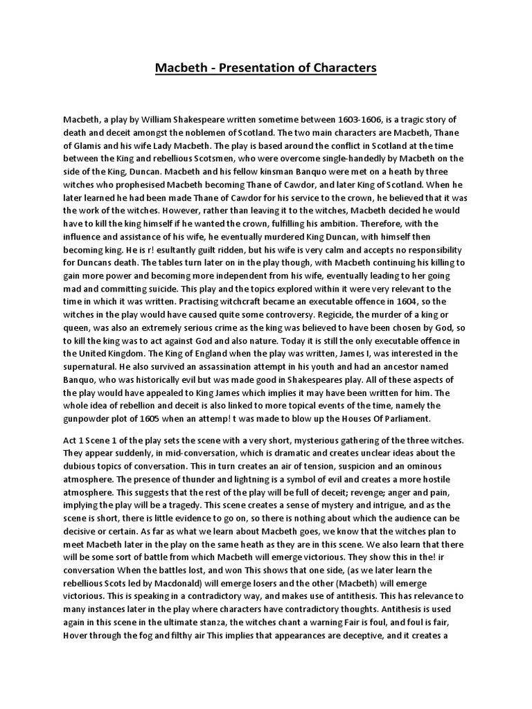 Macbeth - Presentation of Characters | PDF | Macbeth