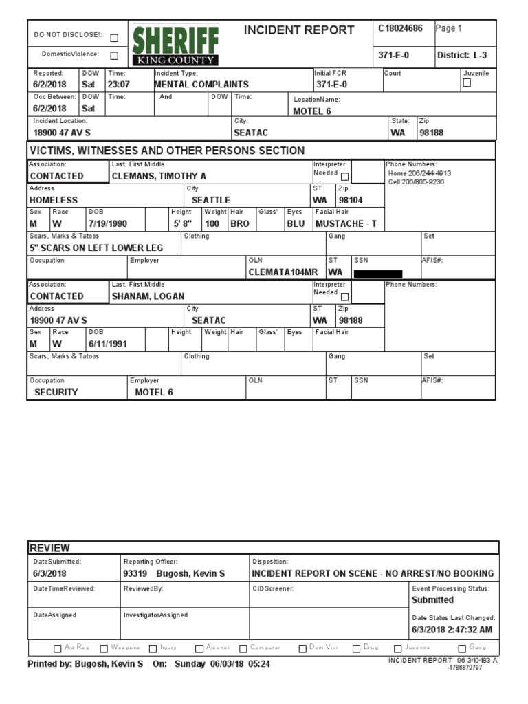 C18024686 Incident Report - Redacted | Download Free PDF | Violence