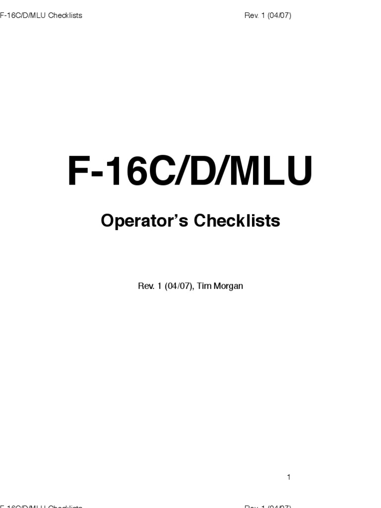 F-16C/D/MLU Engine Start Checklist | PDF