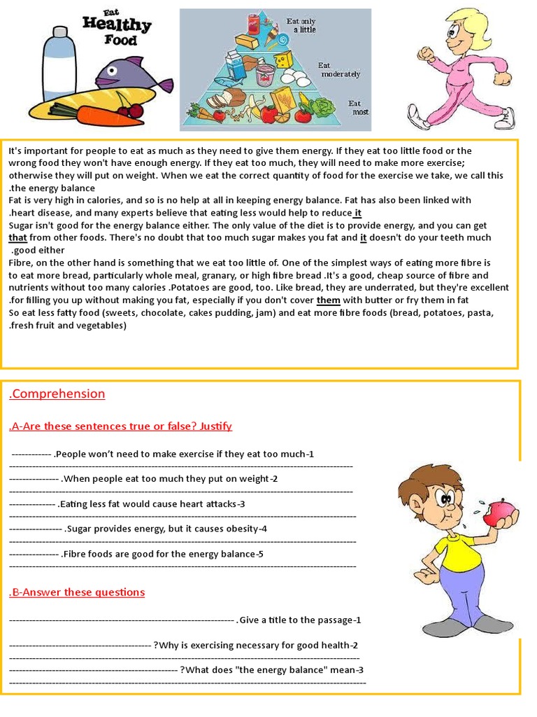 Eat Healthy Food Reading Comprehension Exercises 36327 | PDF | Food ...