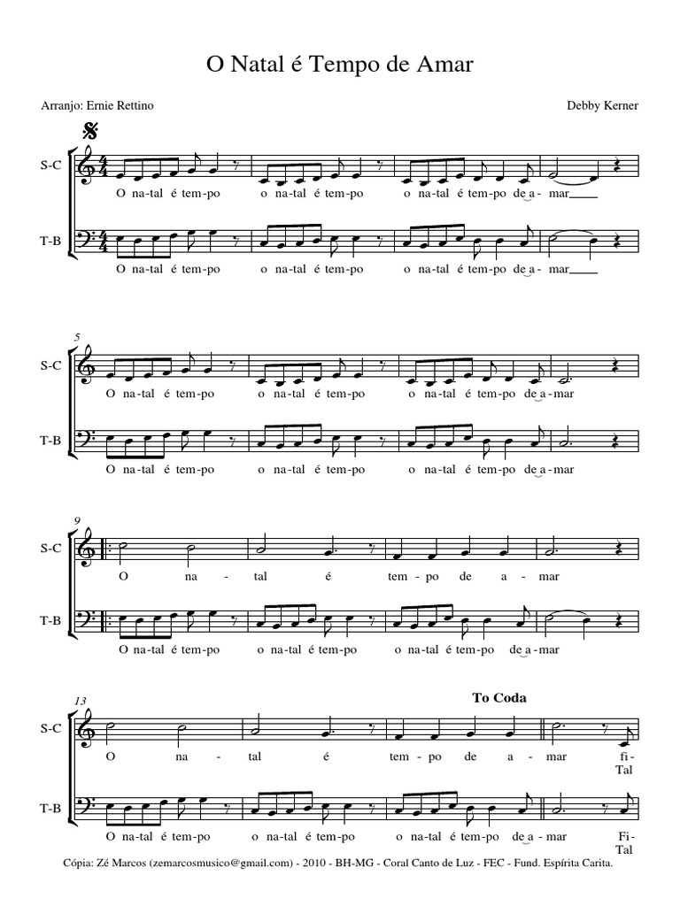 Partitura - O Natal e Tempo de Amar | Composições Musicais | Lazer
