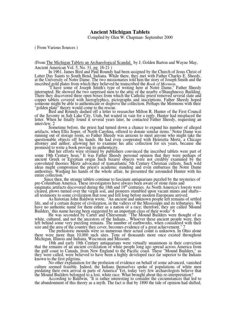 Ancient Tablets of Michigan's Mound Builders | PDF | Archaeology