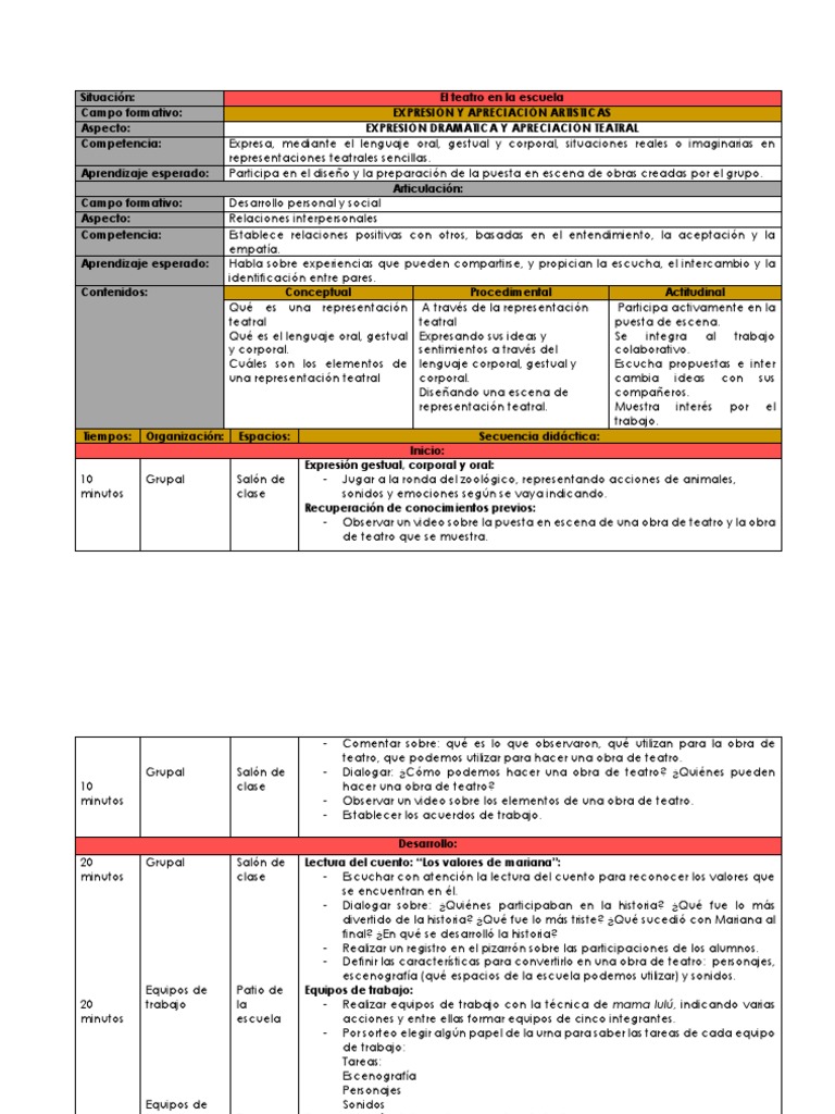 Planeacion de Obra de Teatrobien | PDF | Teatro | Aprendizaje