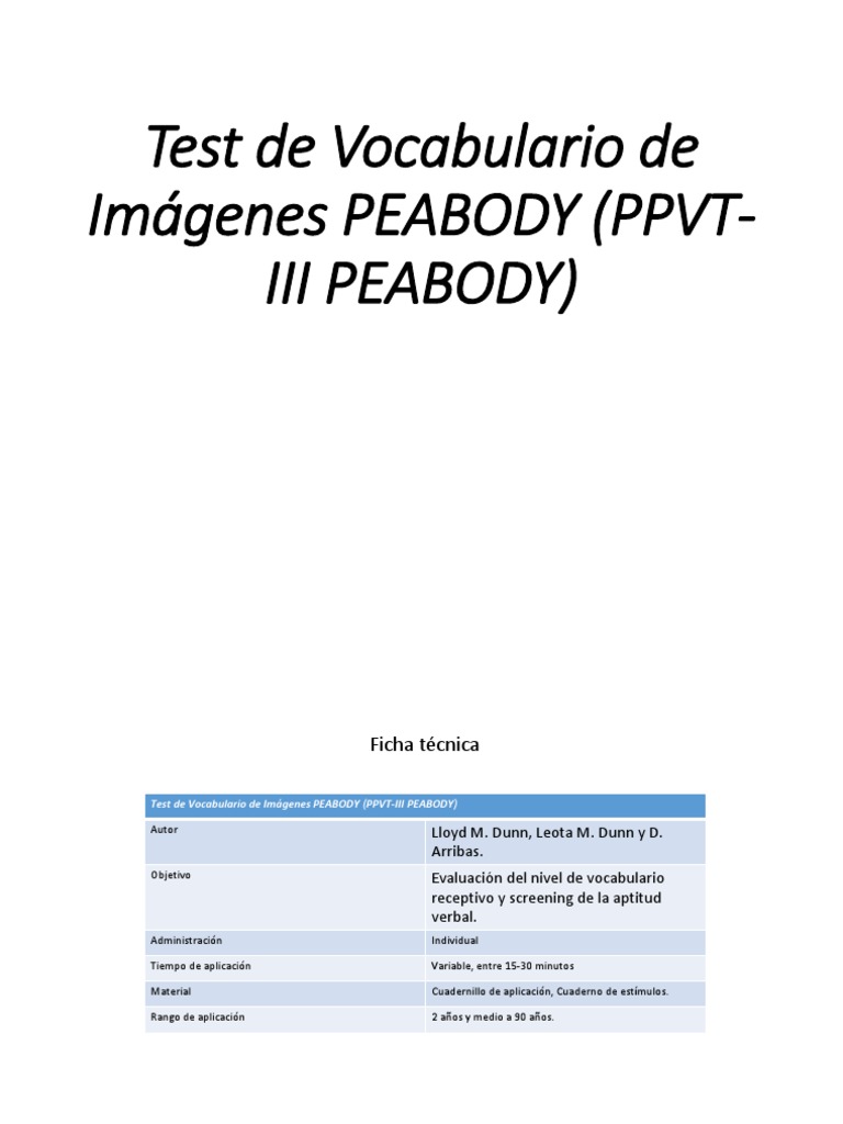 Test de Vocabulario de Imágenes PEABODY (PPVT-III | Creatividad ...