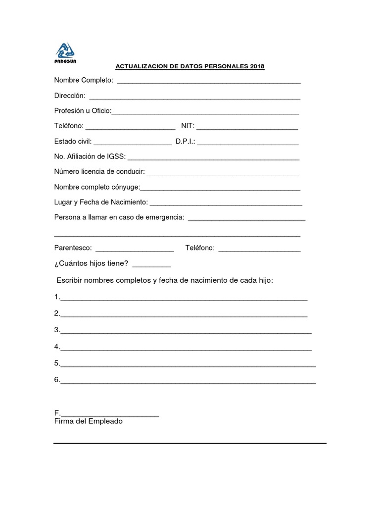 Hoja Actualizacion Datos Personales | PDF