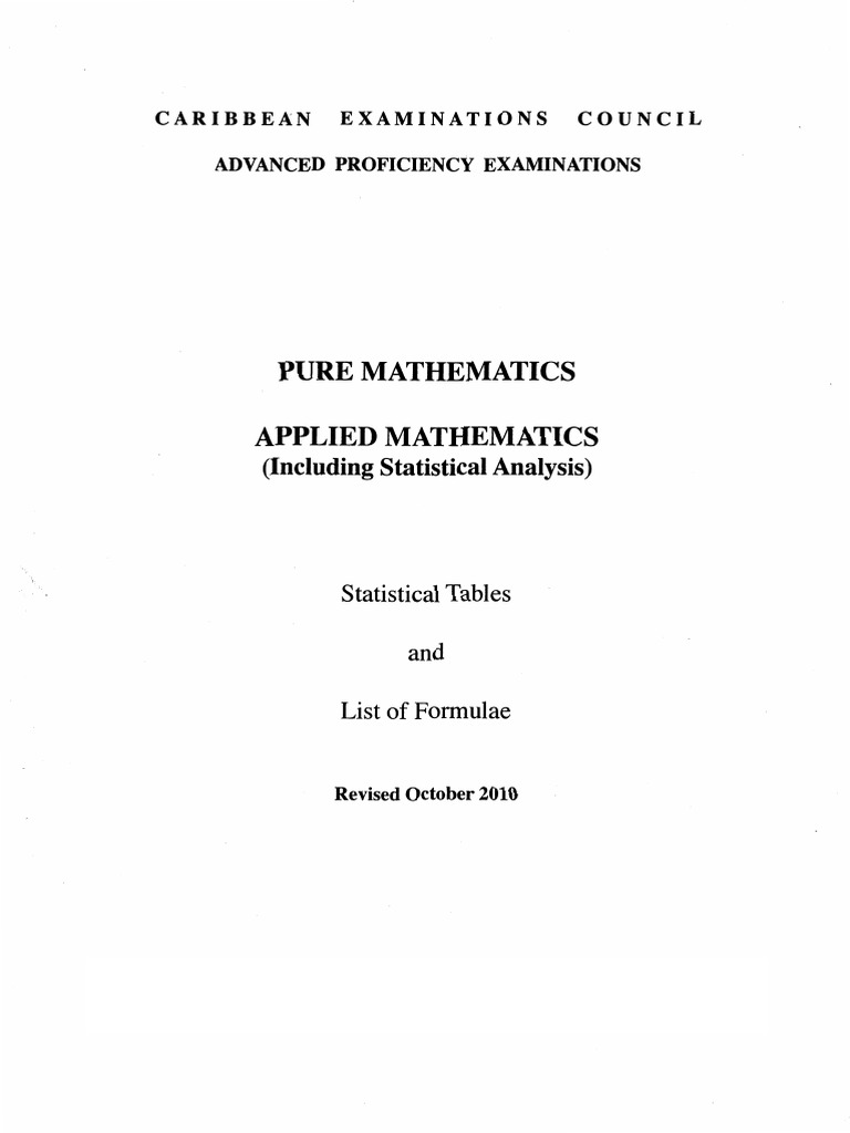Cape Pure and Applied Mathematics Formula Sheet Rev 2010 | PDF