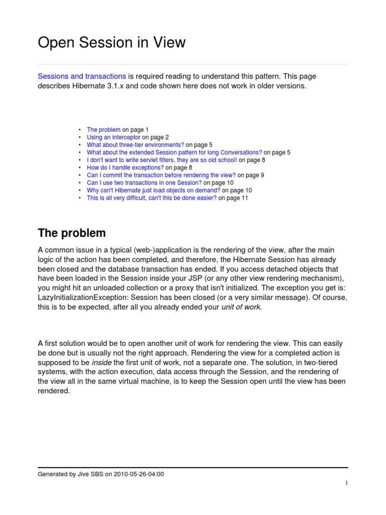 Open Session in View: The Problem | PDF | Database Transaction | Java ...