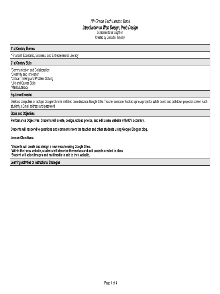 7th Grade Tech Lesson Book Introduction To Web Design, Web Design | PDF ...