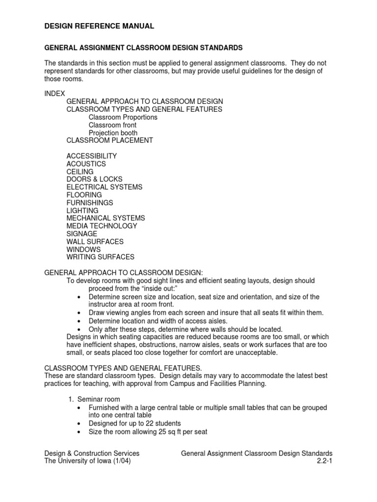 Classroom Design Standards | PDF | Classroom | Lighting