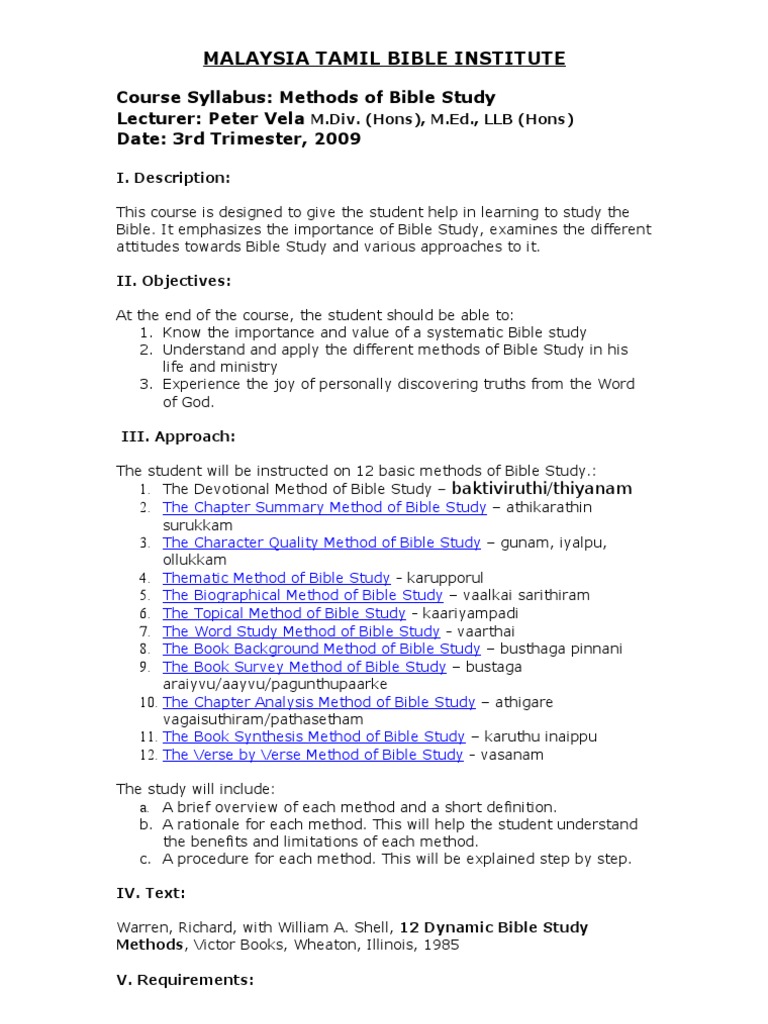 Course Syllabus - MTBI 2 | PDF | Bible Study (Christian) | Bible