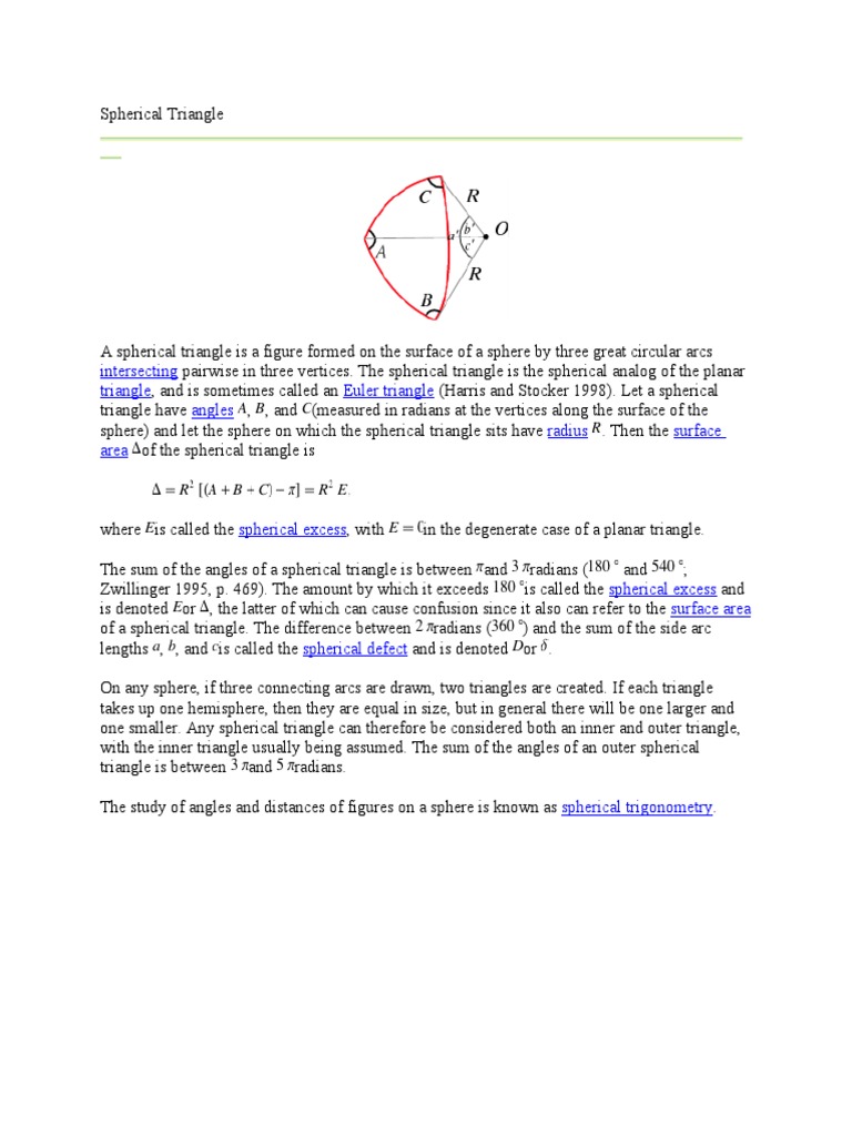 Area of Spherical Triangle Explained | PDF | Science & Mathematics