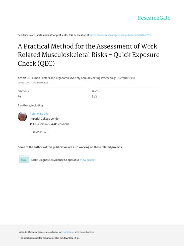 A Practical Method For The Assessment of Work-Related Musculoskeletal ...