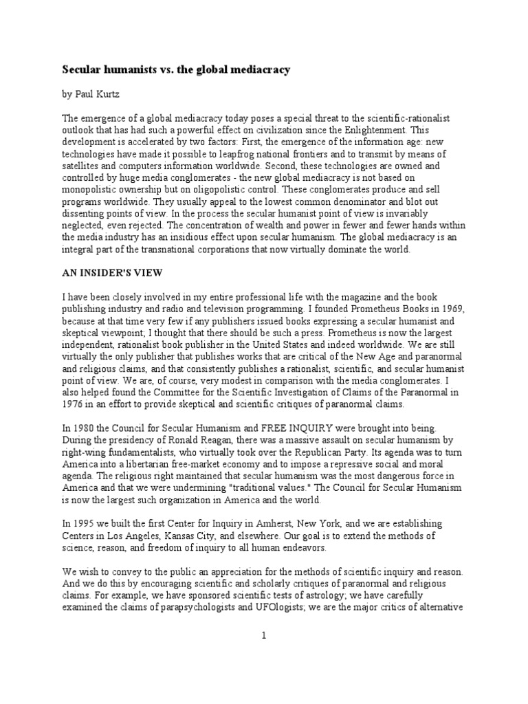 Secular Humanists Vs The Global Mediacracy | PDF | Mass Media ...