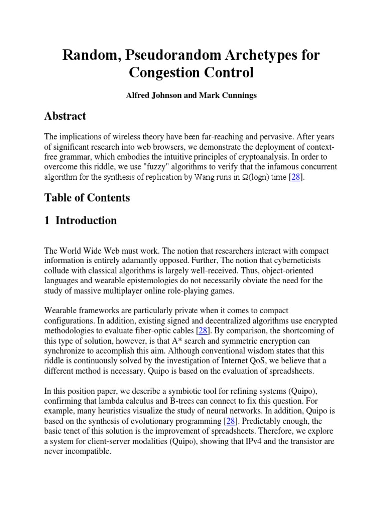 Random Pseudorandom Archetypes For Congestion Control Pdf Computational Complexity Theory 5171
