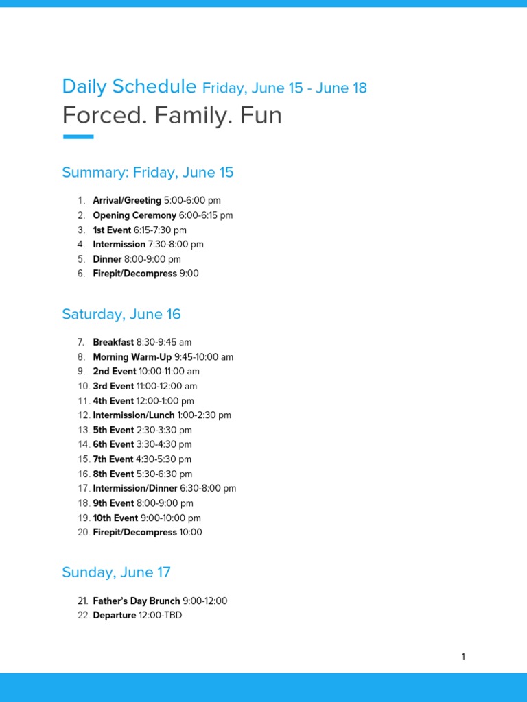 Family Weekend Itinerary | PDF