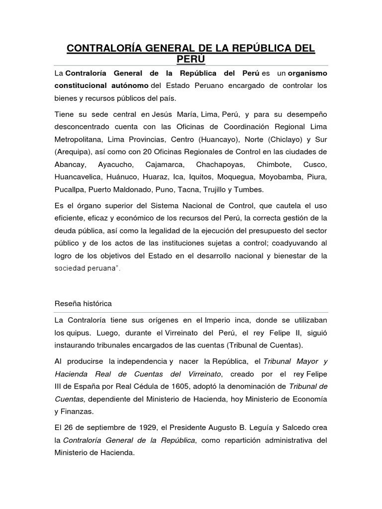 La Contraloria General de La República Del Perú | PDF | Perú | Gobierno