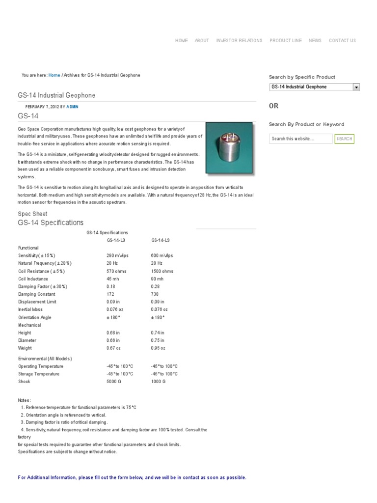 GS14 Industrial Geophone - GeoSpace Technologies PDF | PDF ...