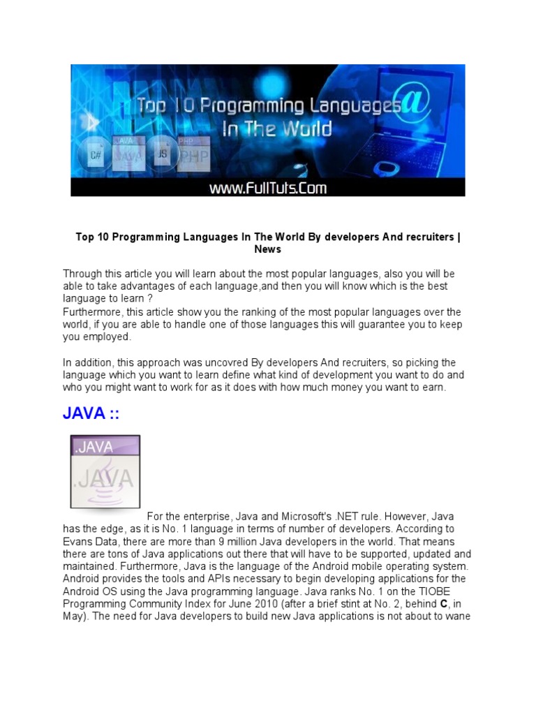 Top 10 Programming Languages Pdf Computer Programming C Sharp 7913