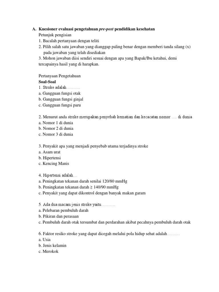 Kuisioner PrePost | PDF