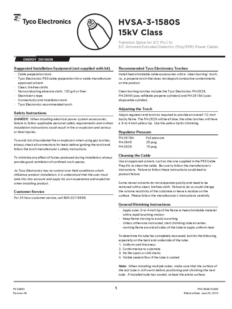 Tyco Electronics HVS 3 1582S Instruction Sheet | PDF | Braid ...