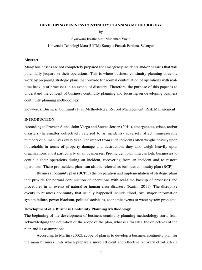 Developing BCP Methodology | PDF | Business Continuity | Public Safety