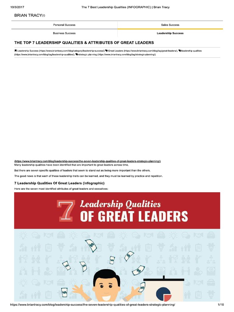 The 7 Best Leadership Qualities (INFOGRAPHIC) - Brian Tracy | PDF
