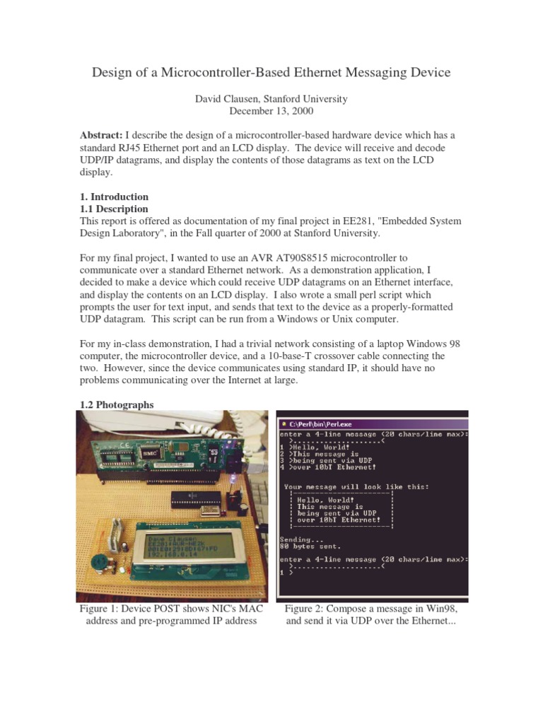 Design Of A Microcontroller Based Ethernet Messaging Device Pdf Network Interface Controller