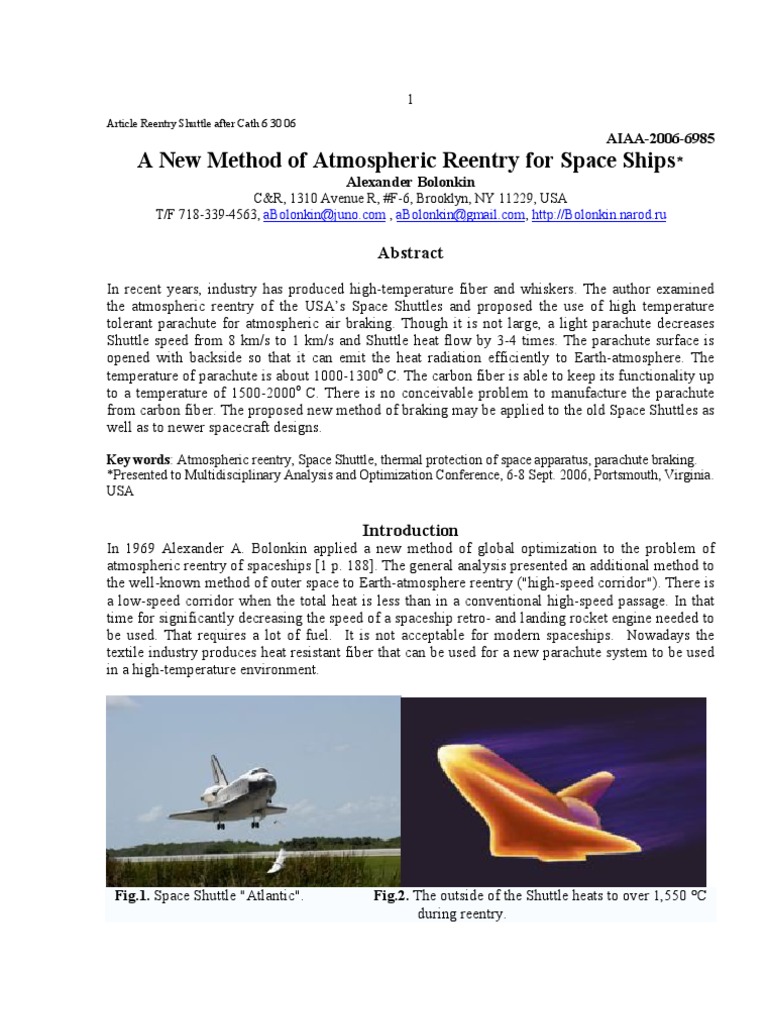 A New Method of Atmospheric Reentry For Space Ships | PDF | Atmospheric ...
