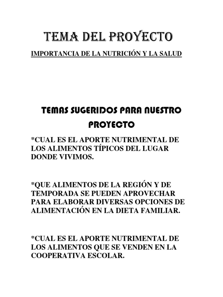 Proyecto Nutricion | PDF | Nutrición | Dieta y nutrición