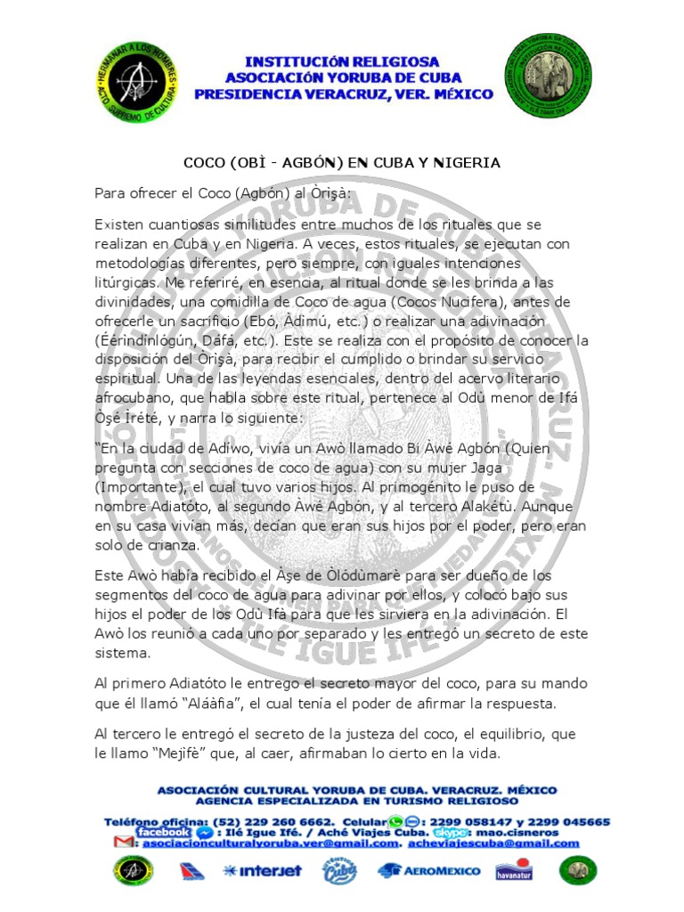 Coco (Obì - Agbón) en Cuba y Nigeria | PDF | Rituales | Religión y creencia