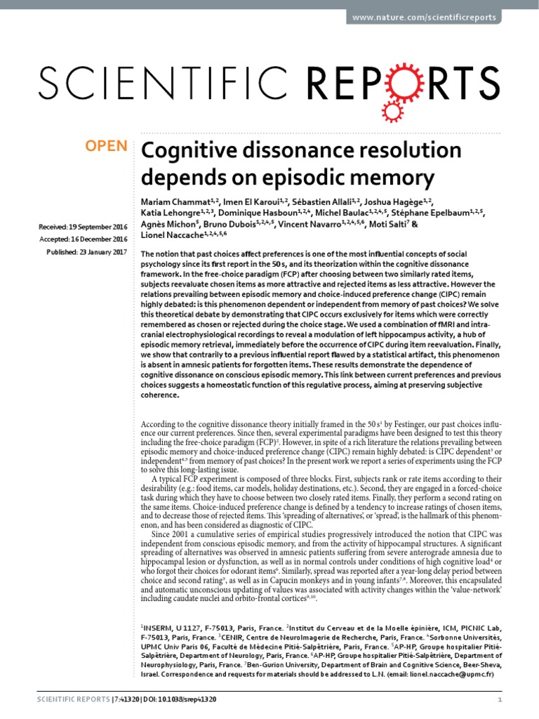 Cognitive Dissonance Resolution | PDF | Functional Magnetic Resonance ...