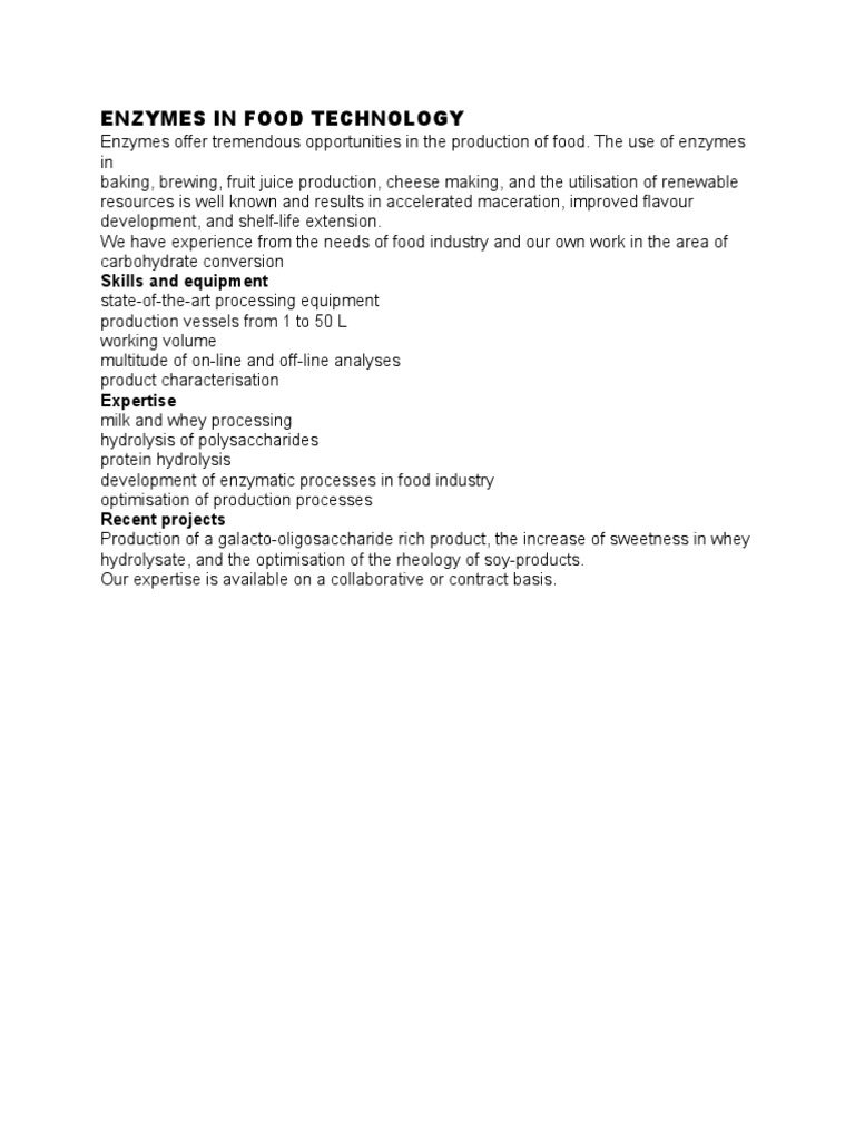 Enzymes in Food Production Techniques | PDF
