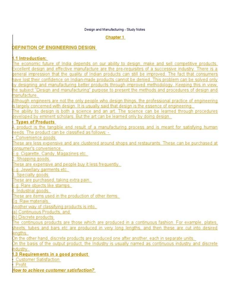 Definition of Engineering Design: Design and Manufacturing - Study ...