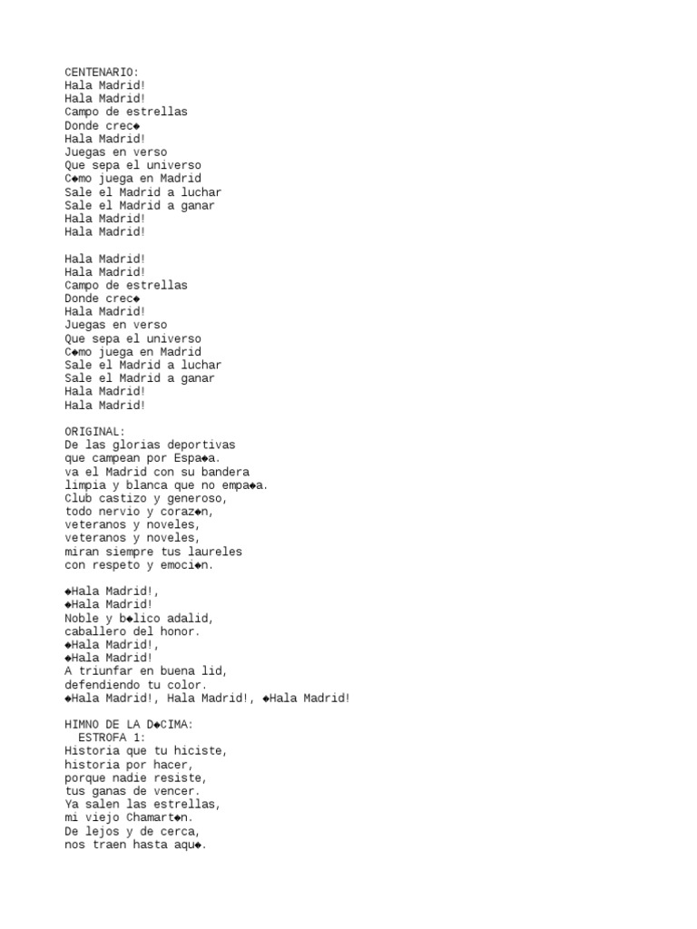 Himnos Real Madrid (Lyrics of Real Madrid's Hymns) | PDF