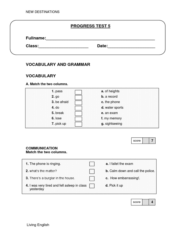 Progress Test 5: Vocabulary & Grammar | PDF | Language Arts & Discipline