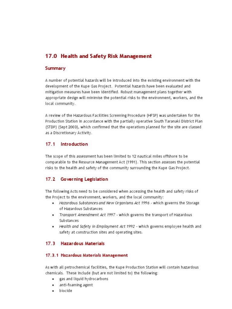 Section 17 Health and Safety Risk | PDF | Occupational Safety And ...